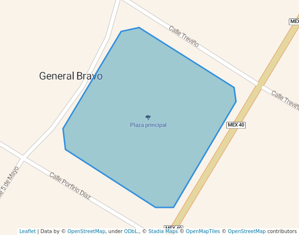 Plaza principal in General Bravo | Map and Routes