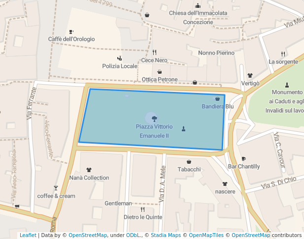 Piazza Vittorio Emanuele II in Acquaviva delle Fonti | Map and Routes