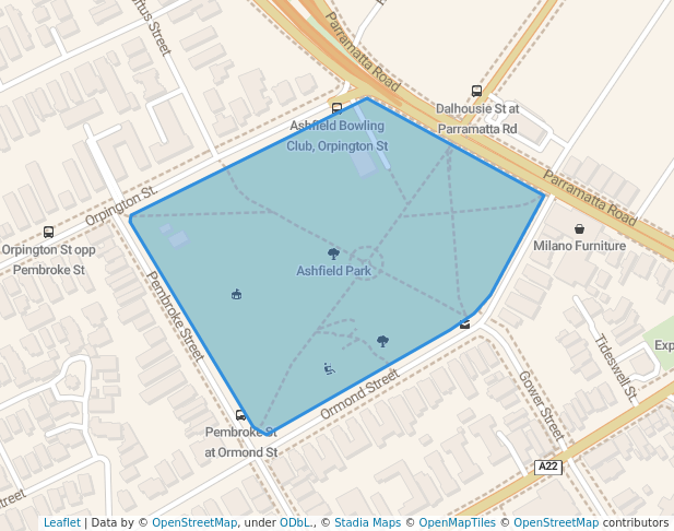 Ashfield Park in Ashfield | Map and Routes
