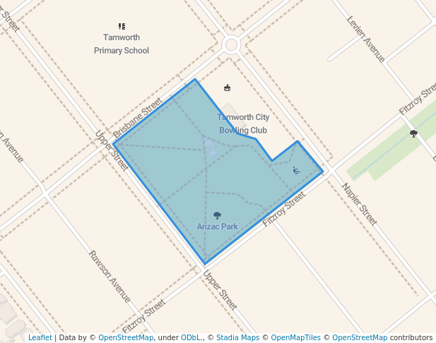 Anzac Park in East Tamworth | Map and Routes