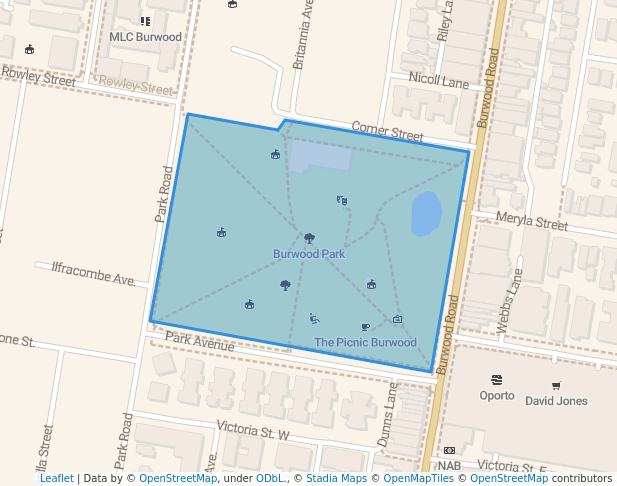 Burwood Park in Burwood | Map and Routes
