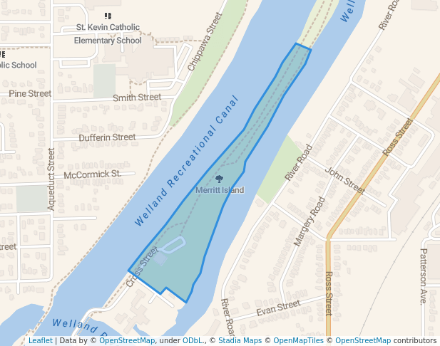 Merritt Island in Welland | Map and Routes