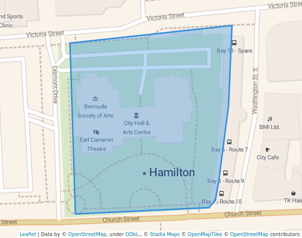 City Hall lawn in Hamilton | Map and Routes