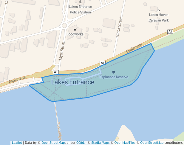 Esplanade Reserve in Lakes Entrance | Map and Routes
