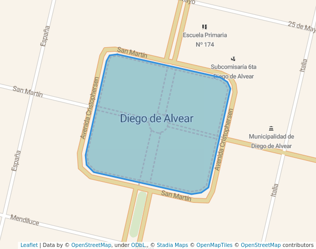 Plaza Diego de Alvear in Diego de Alvear | Map and Routes