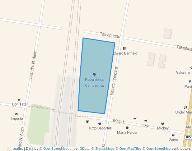 Plaza de los Campeones in Banfield | Map and Routes