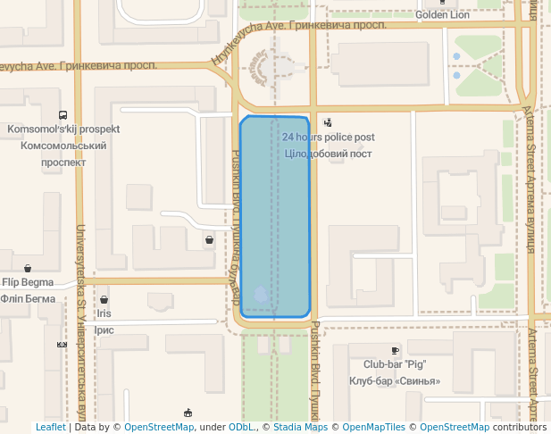 Pushkin Boulevard in Donetsk | Map and Routes
