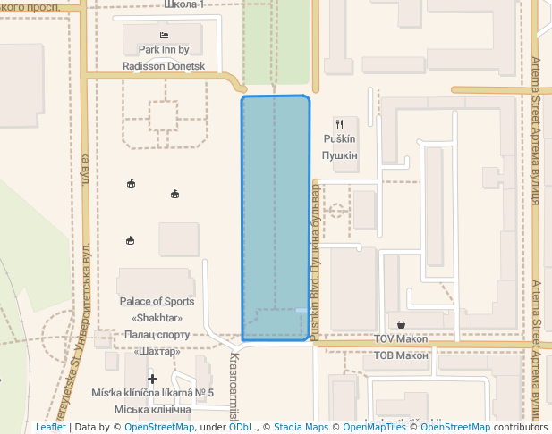 Pushkin Boulevard in Donetsk | Map and Routes