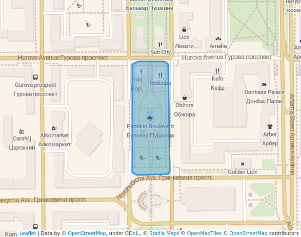 Pushkin Boulevard in Donetsk | Map and Routes