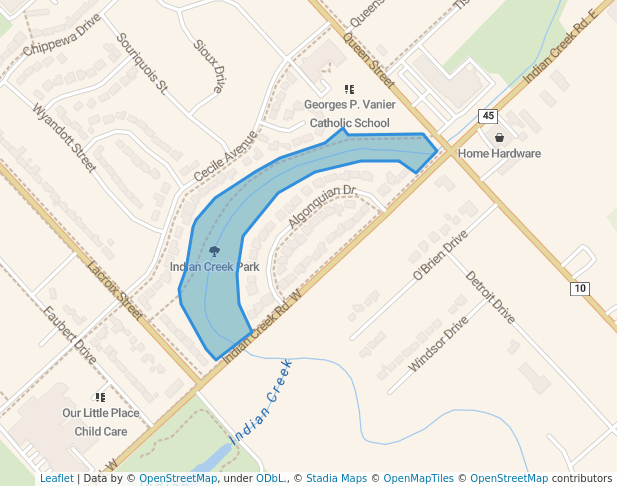 Indian Creek Park in Chatham | Map and Routes