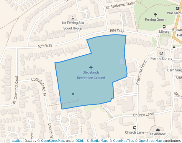Glebelands Recreation Ground in Ferring | Map and Routes