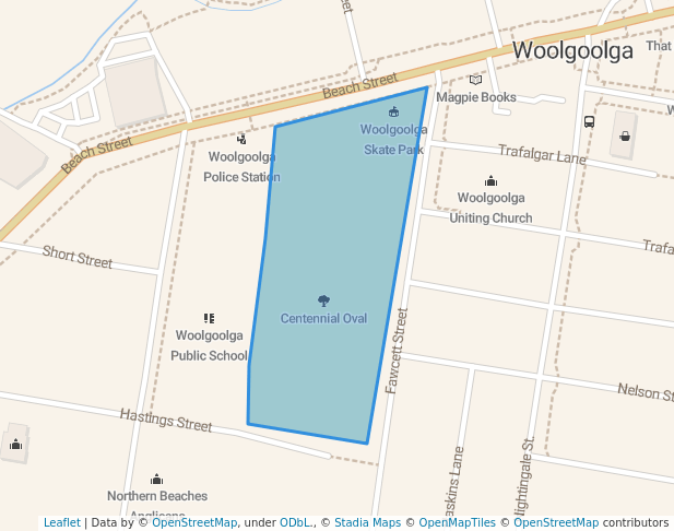 Centennial Oval in Woolgoolga | Map and Routes