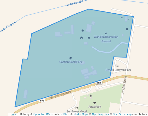 Captian Cook Park in Warialda | Map and Routes