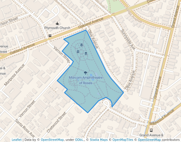 Morcom Amphitheatre of Roses in Oakland | Map and Routes