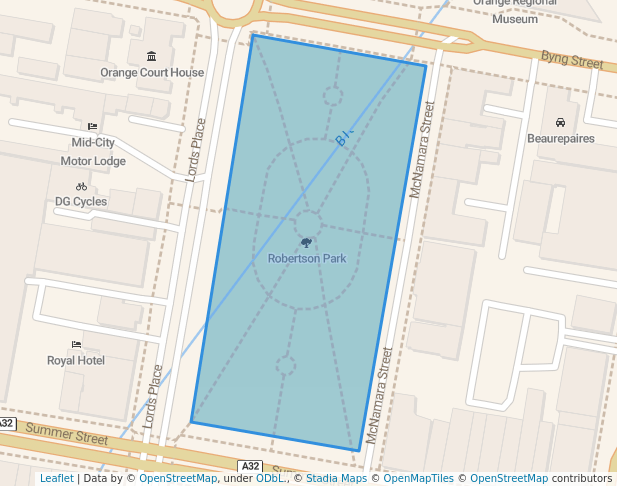 Robertson Park in Orange | Map and Routes