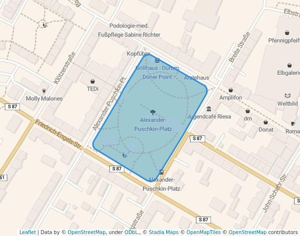 Alexander-Puschkin-Platz in Riesa | Map and Routes