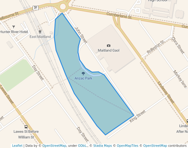 Anzac Park in East Maitland | Map and Routes