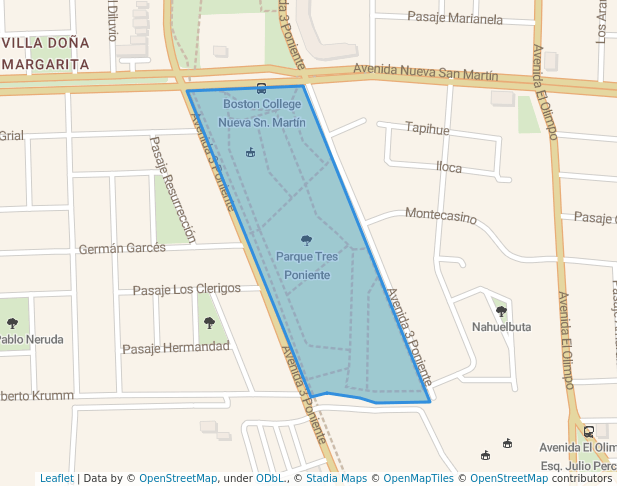 Parque Central Avenida 3 Poniente in Maipú | Map and Routes