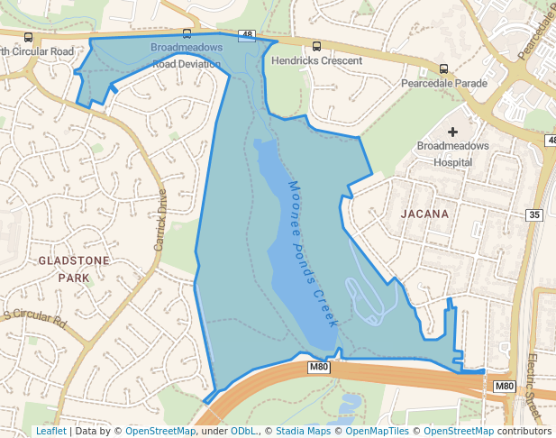 Moonee Ponds Creek Parklands in Jacana | Map and Routes