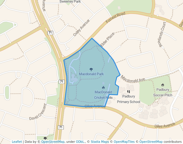 Macdonald Park in Padbury | Map and Routes