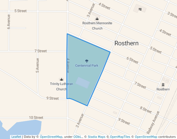 Centennial Park in Rosthern | Map and Routes