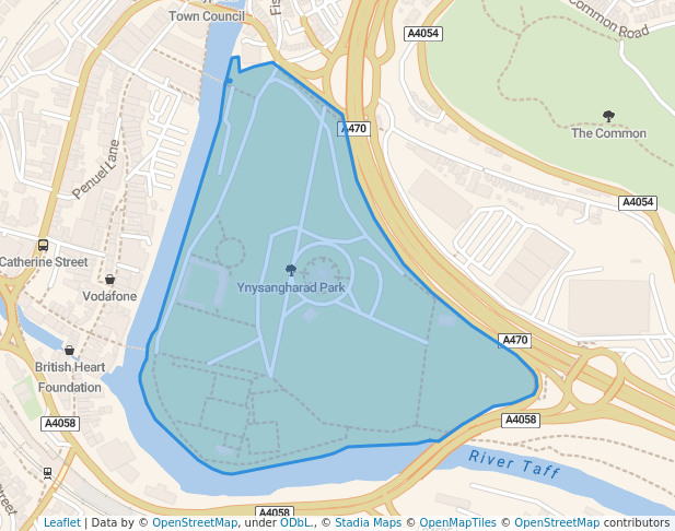 Ynysangharad Park in Pontypridd | Map and Routes