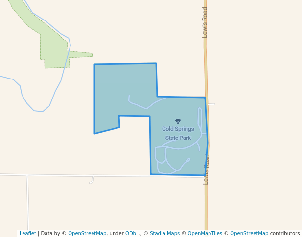 Cold Springs State Park in Lewis | Map and Routes