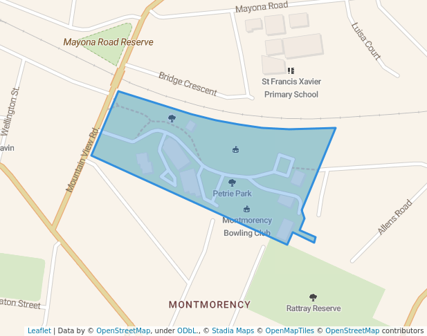 Petrie Park in Montmorency | Map and Routes