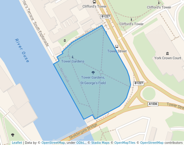Tower Gardens, St George's Field in York | Map and Routes