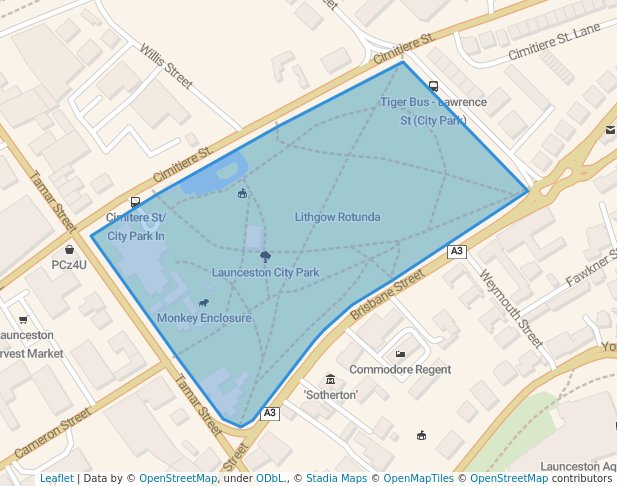 Launceston City Park in Launceston | Map and Routes