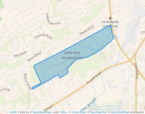 Battle Road Woodland Area in Woburn | Map and Routes