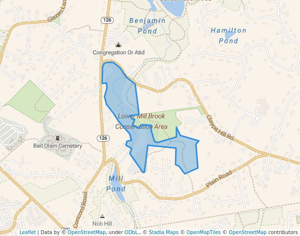 Lower Mill Brook Conservation Area in Wayland | Map and Routes