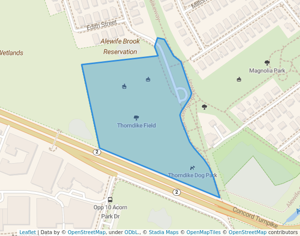 Thorndike Field in Arlington | Map and Routes