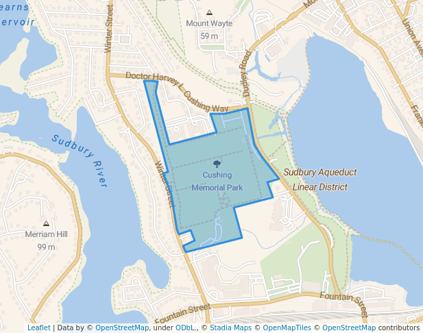 Cushing Memorial Park in Framingham | Map and Routes