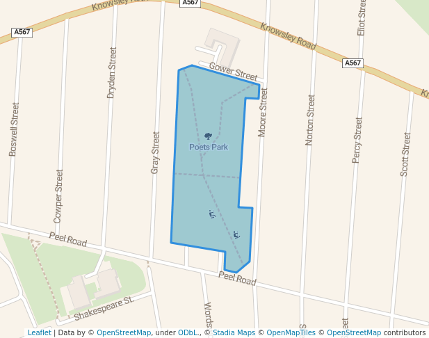 Poets Park in Bootle | Map and Routes