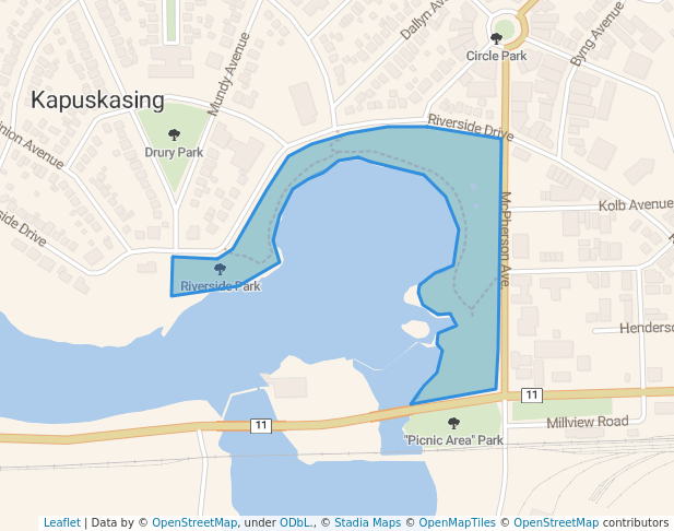 Riverside Park in Kapuskasing | Map and Routes