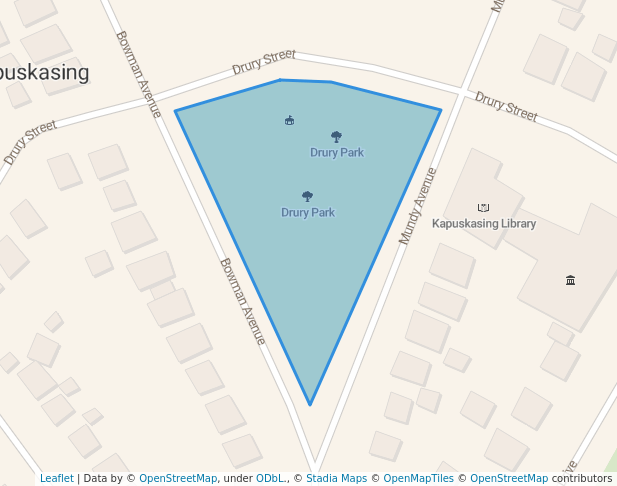 Drury Park in Kapuskasing | Map and Routes