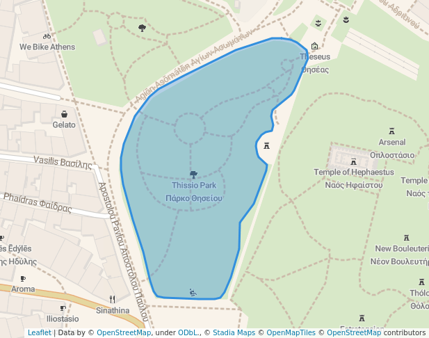 Thissio Park in Athina | Map and Routes