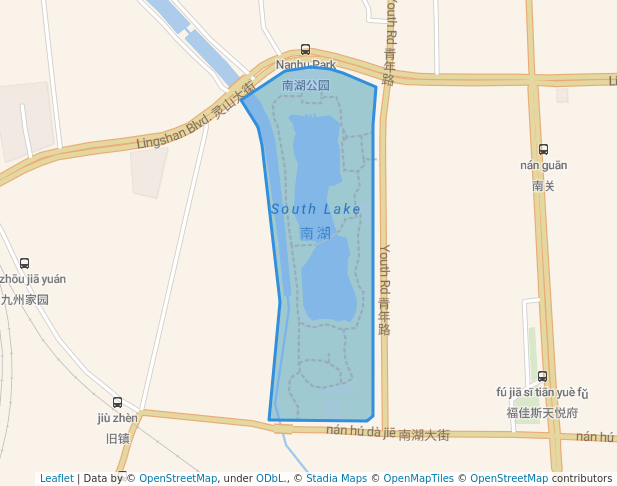 South Lake park in Tai An Shi | Map and Routes