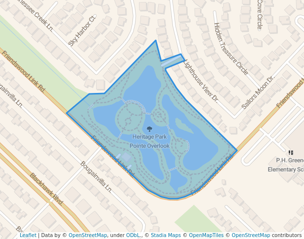 Heritage Park Pointe Overlook in Friendswood | Map and Routes