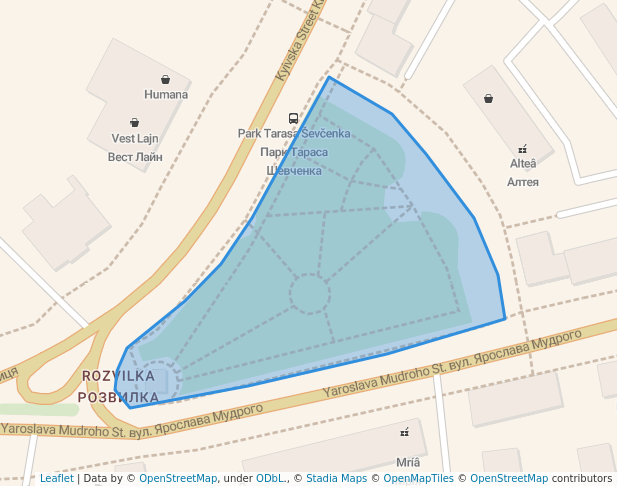 Парк Тараса Шевченка in Brovary | Map and Routes