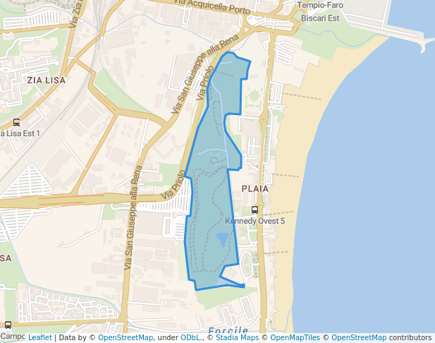 Boschetto della Plaia in Catania | Map and Routes