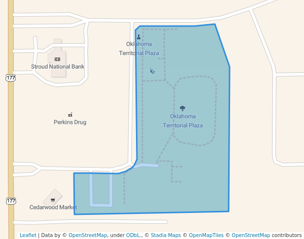 Oklahoma Territorial Plaza in Perkins | Map and Routes