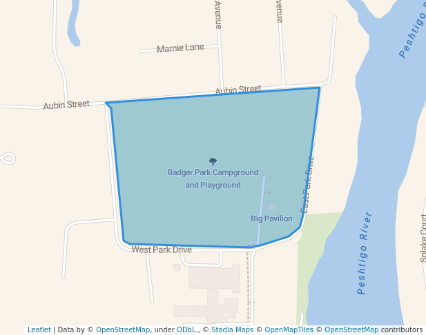 Badger Park Campground and Playground in Peshtigo | Map and Routes