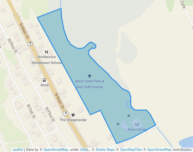Alma Town Park & Disc Golf Course in Alma | Map and Routes