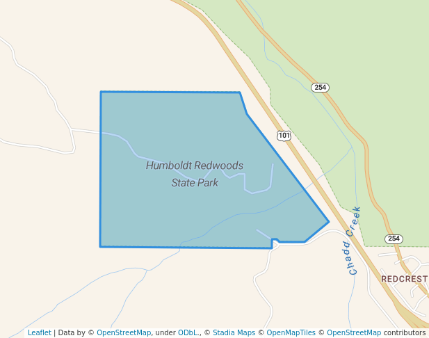 Humboldt Redwoods State Park in Redcrest | Map and Routes