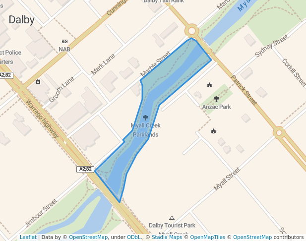 Myall Creek Parklands in Dalby | Map and Routes