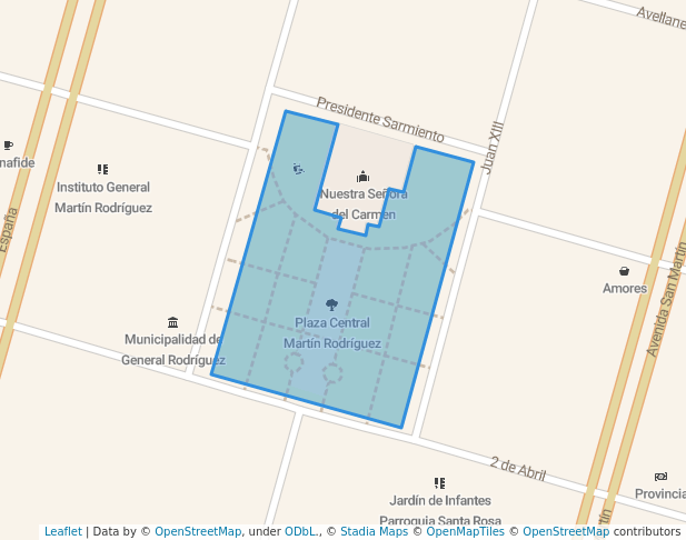 Plaza Central Martín Rodríguez in General Rodríguez | Map and Routes