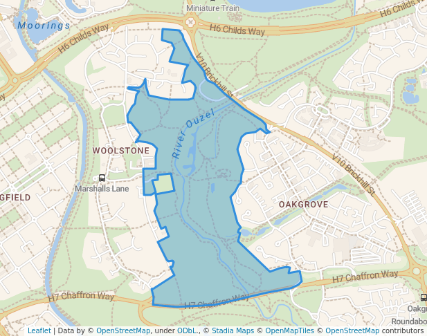 Ouzel Valley Park in Woolstone | Map and Routes