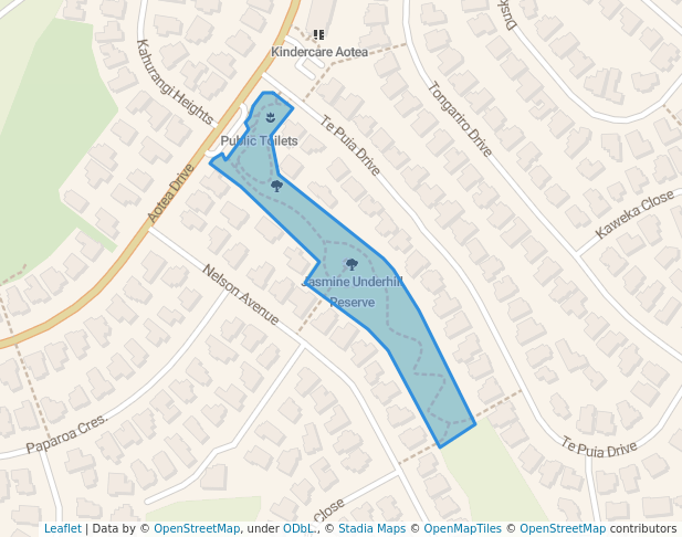 Jasmine Underhill Reserve in Porirua | Map and Routes